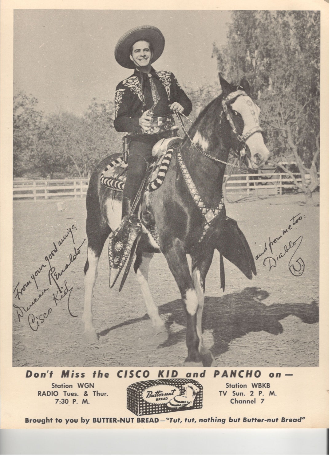Duncan Renaldo as the "cisco Kid" Publicity Photo for Butter-nut Bread ...