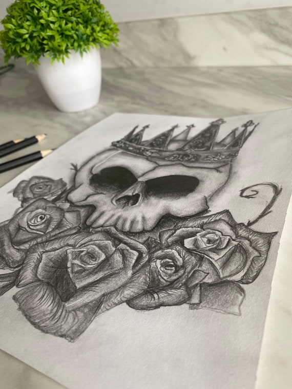 Schizzo Teschio E Rose