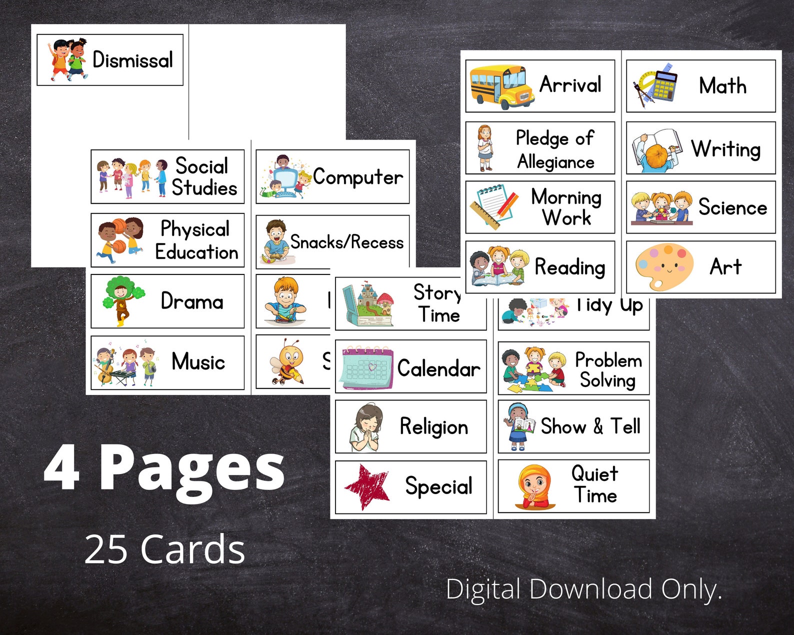 Simple Classroom Schedule Cards | Printable | Digital Download - Etsy