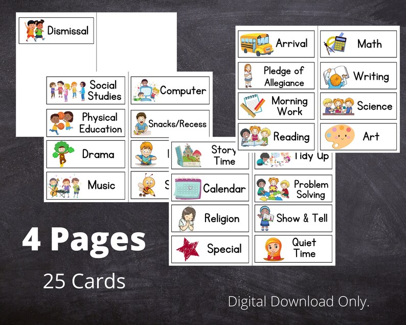 Simple Classroom Schedule Cards | Printable | Digital Download - Etsy