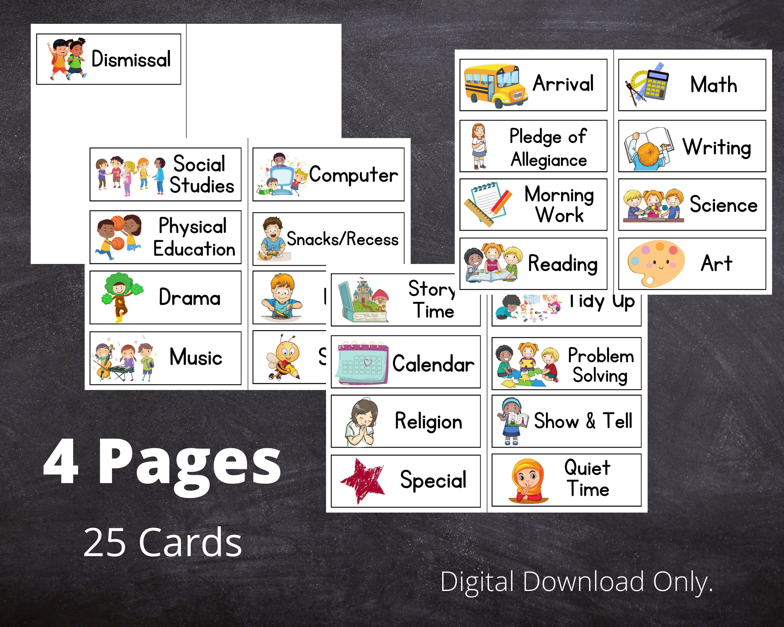 Simple Classroom Schedule Cards | Printable | Digital Download - Etsy