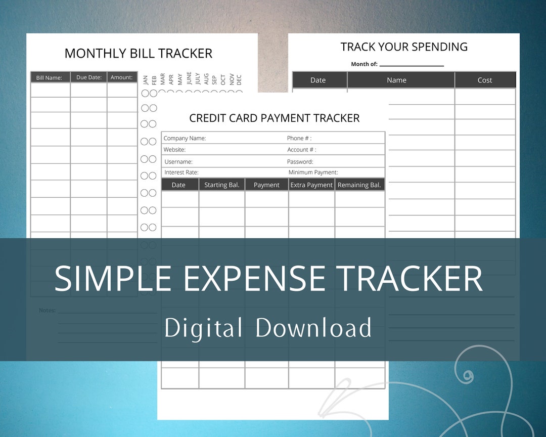 Simple Expense Tracker | Printable | Monthly Bill Tracker | Spending ...