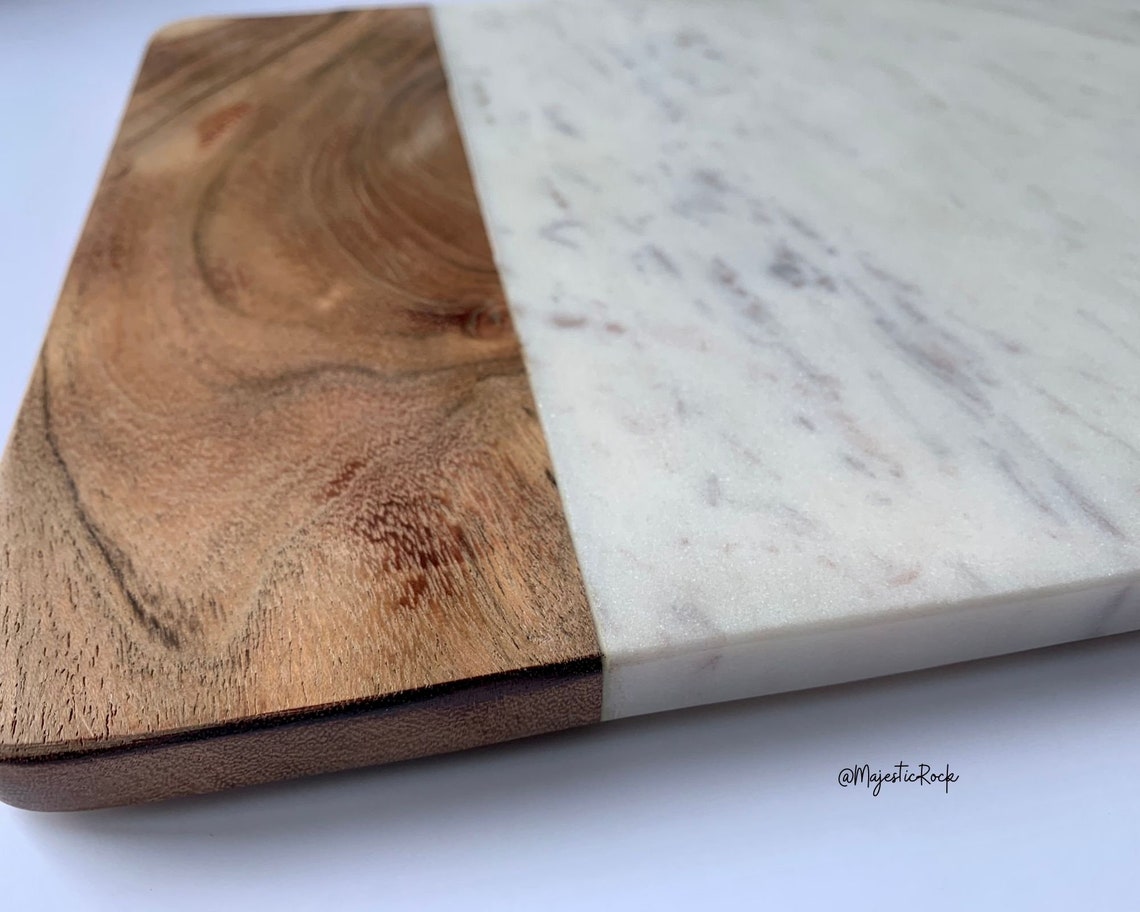 White Marble & Acacia Wood Large Tray/cheese/meat Platter / - Etsy