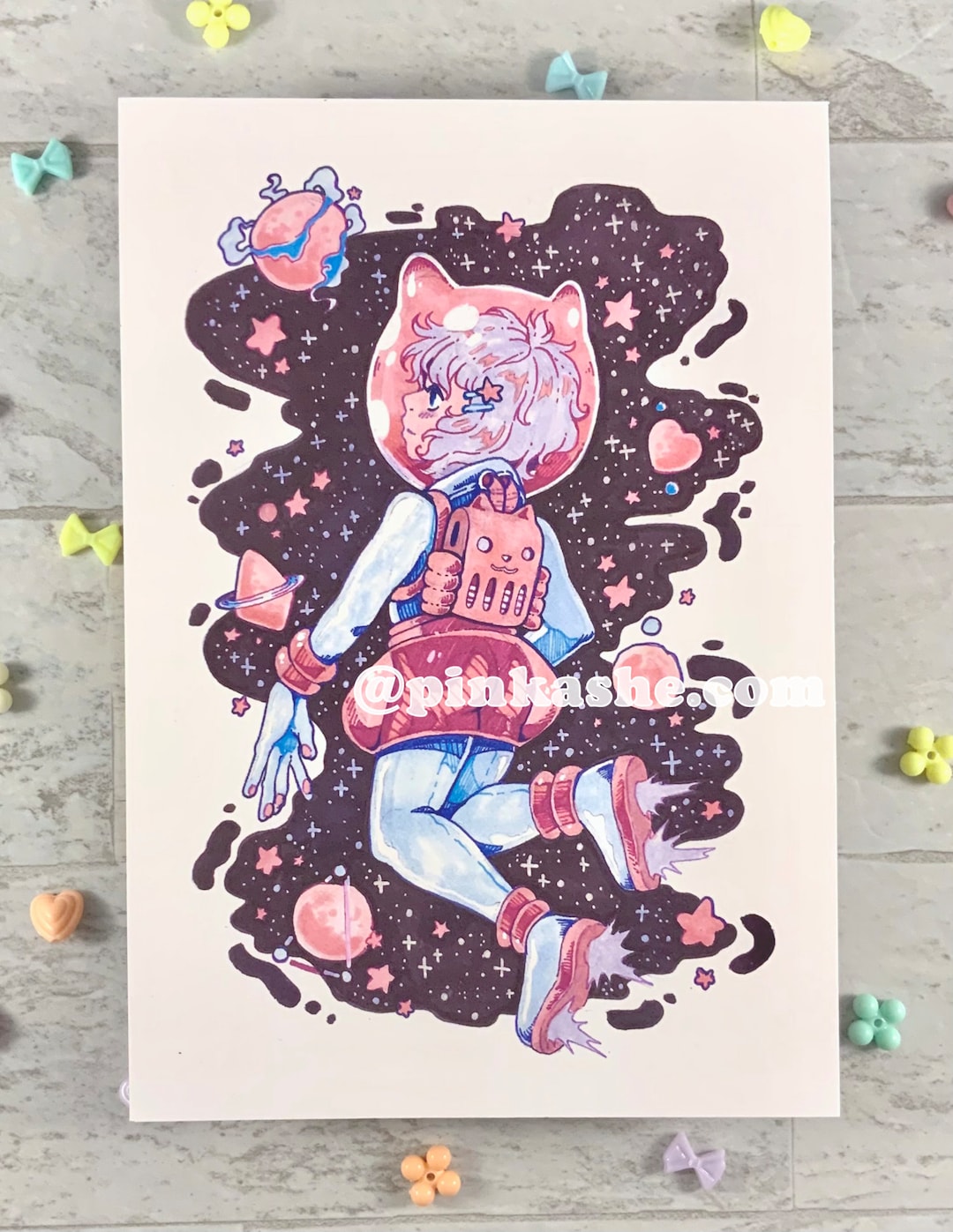 Space Cat Print - Kawaii Anime Print - Etsy