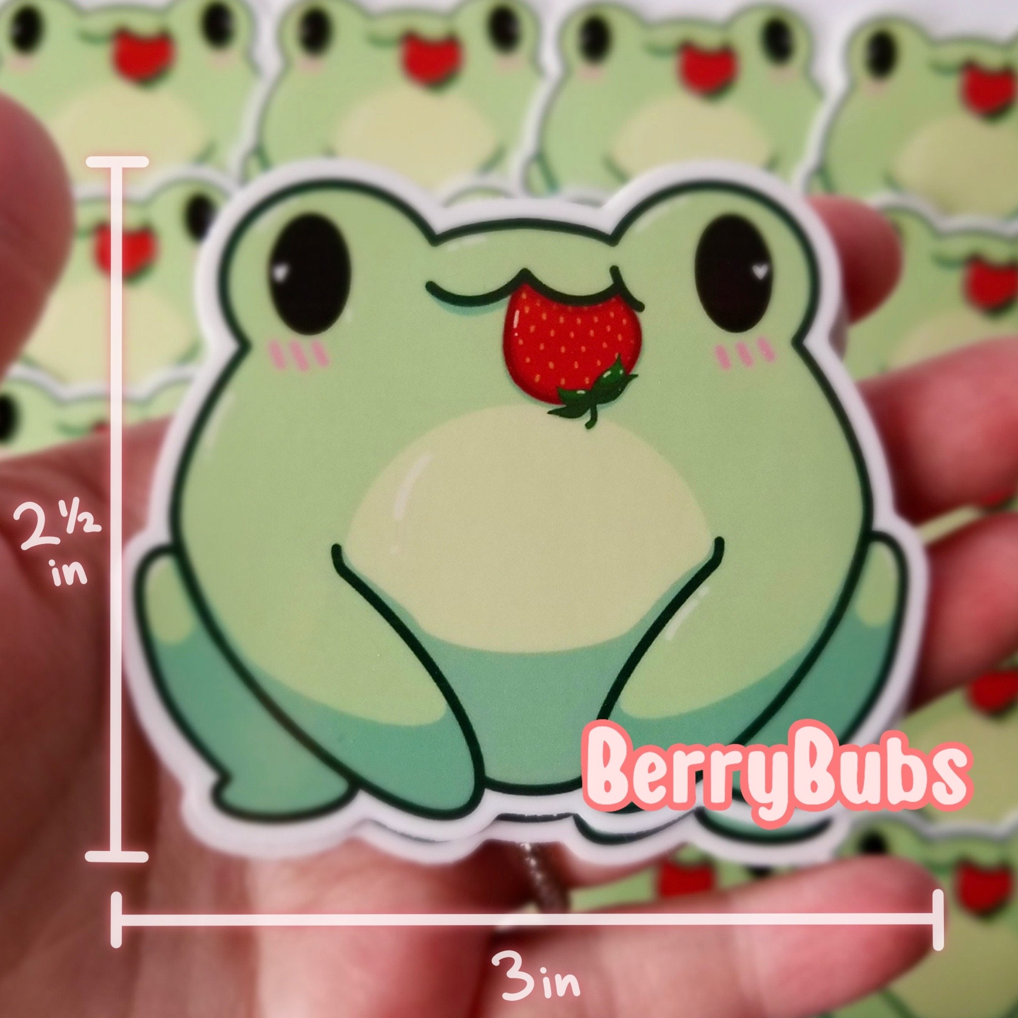 Strawberry Frog Sticker Cute Frog Eating a Strawberry Glossy Vinyl ...