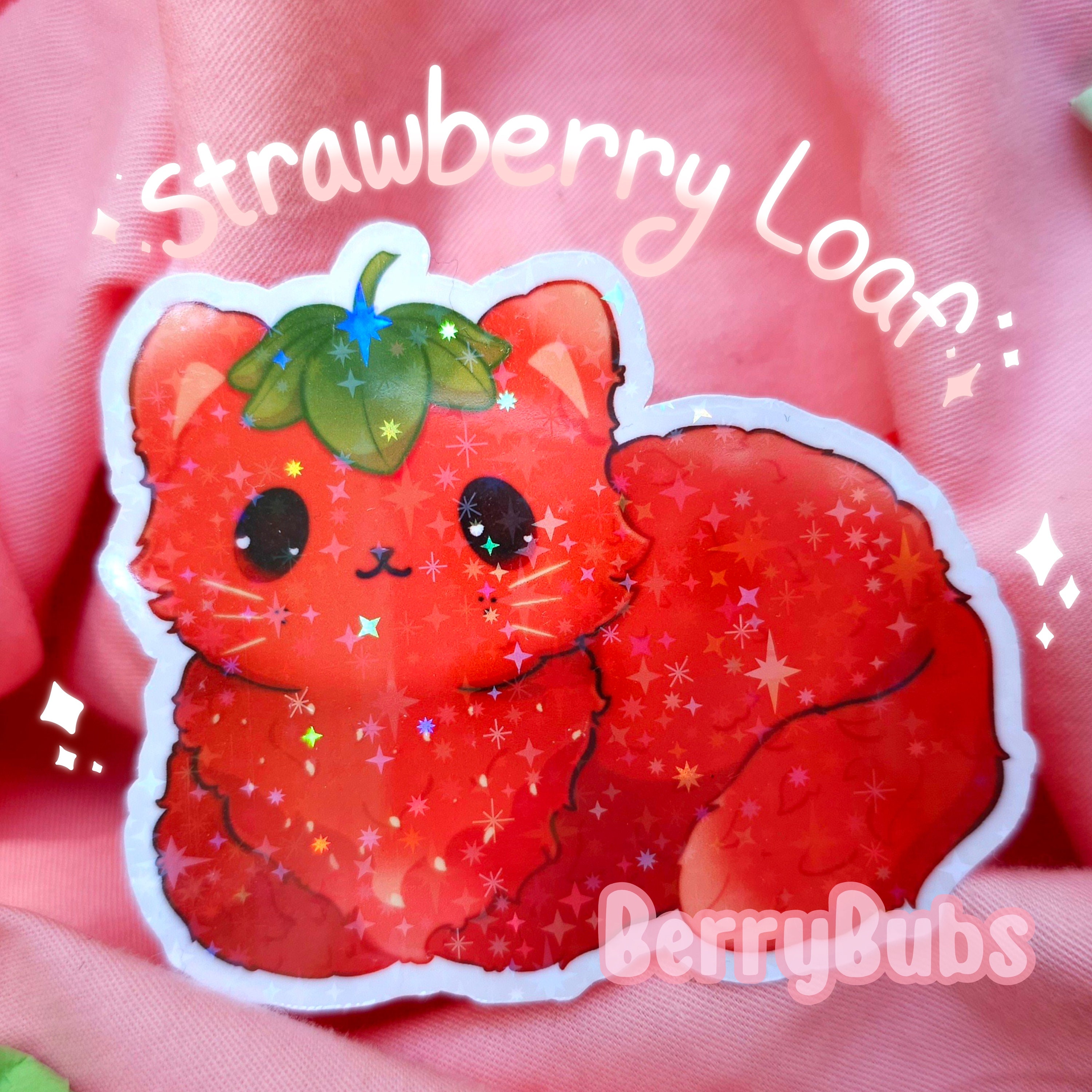 Strawberry Cat Sticker ~ Strawberry Loaf ~ Holographic Sticker ~ Cute ...