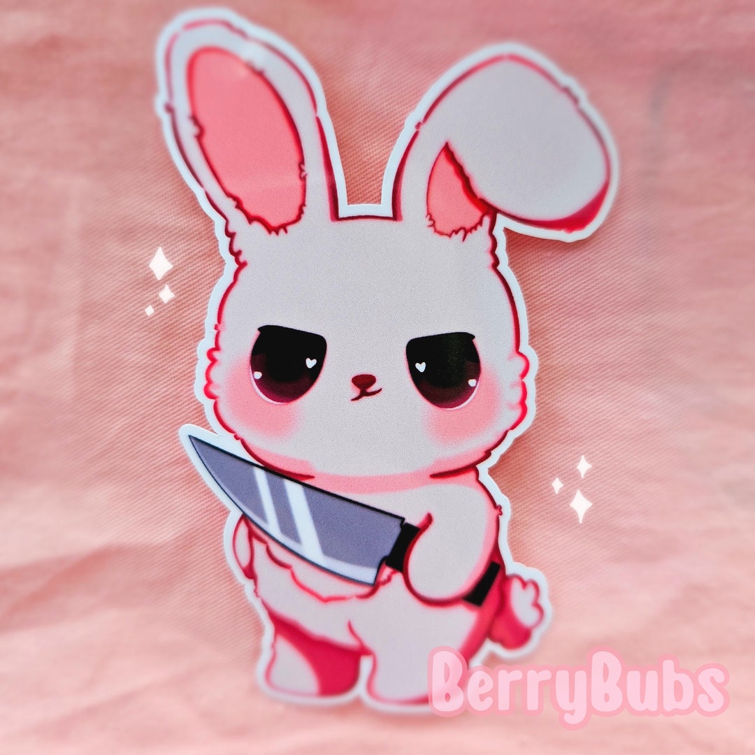 Bunny Sticker ~ Bunny With Knife ~ Pink Bunny ~ Cute Rabbit ~ Funny ...