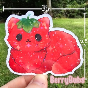 Strawberry Cat Sticker ~ Strawberry Loaf ~ Holographic Sticker ~ Cute ...