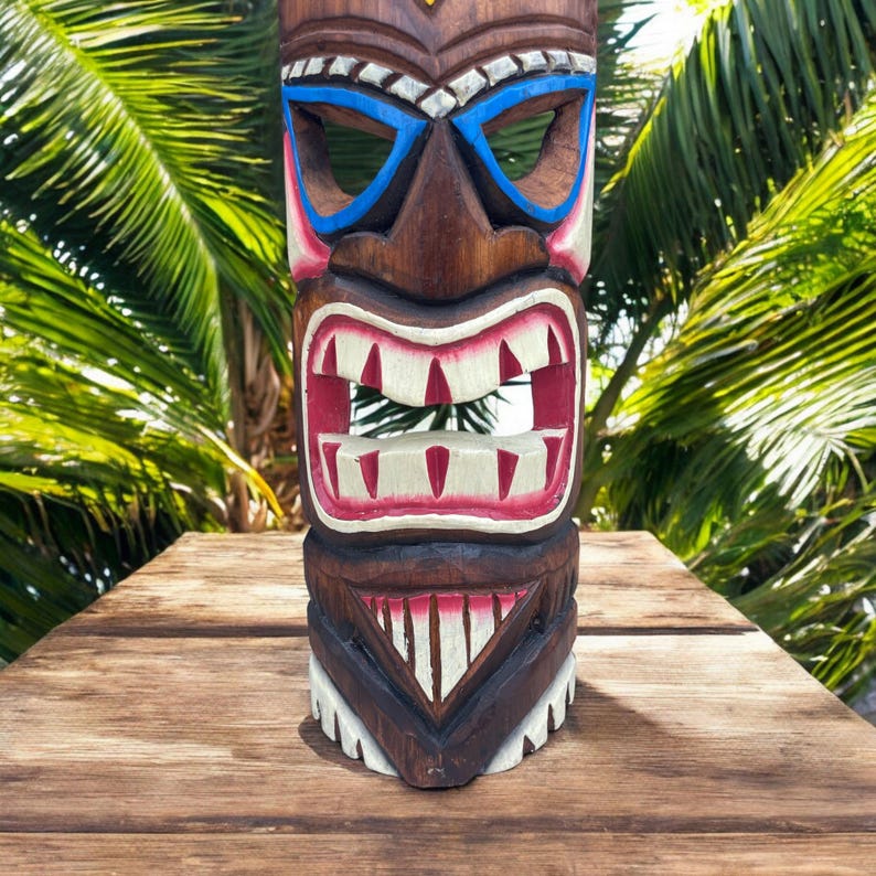 Tiki Mask With Plumeria Flowers | Hawaiian Mask 20" - Etsy
