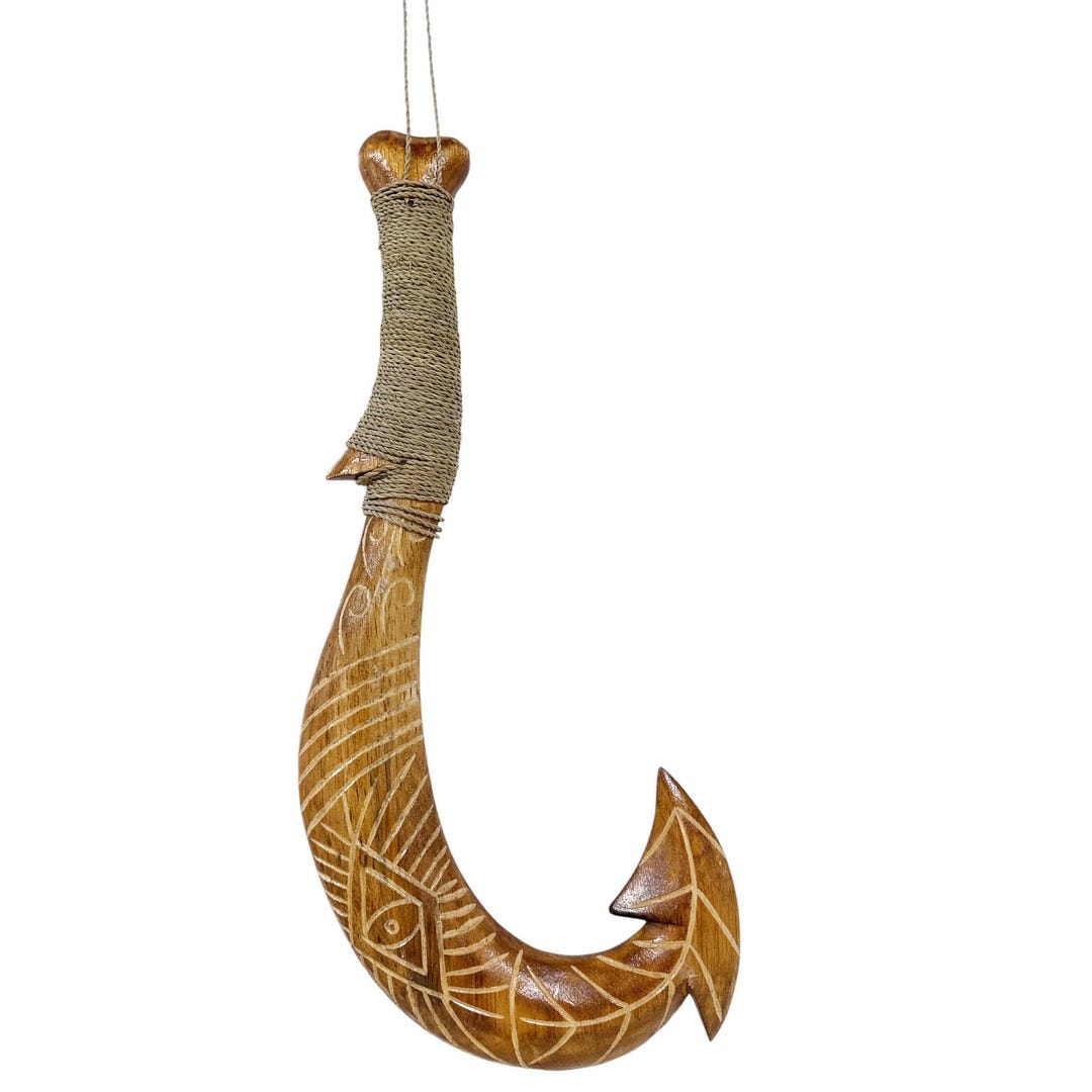 Polynesian Fish Hook W/ Engravings | Home Décor 15" - Etsy