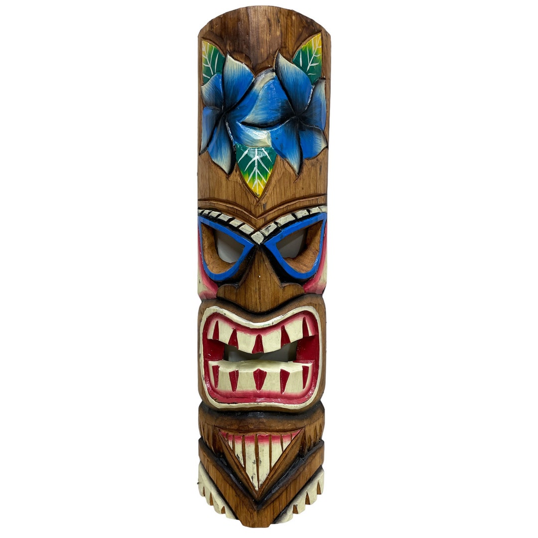Tiki Mask With Plumeria Flowers Hawaiian Mask 20 - Etsy