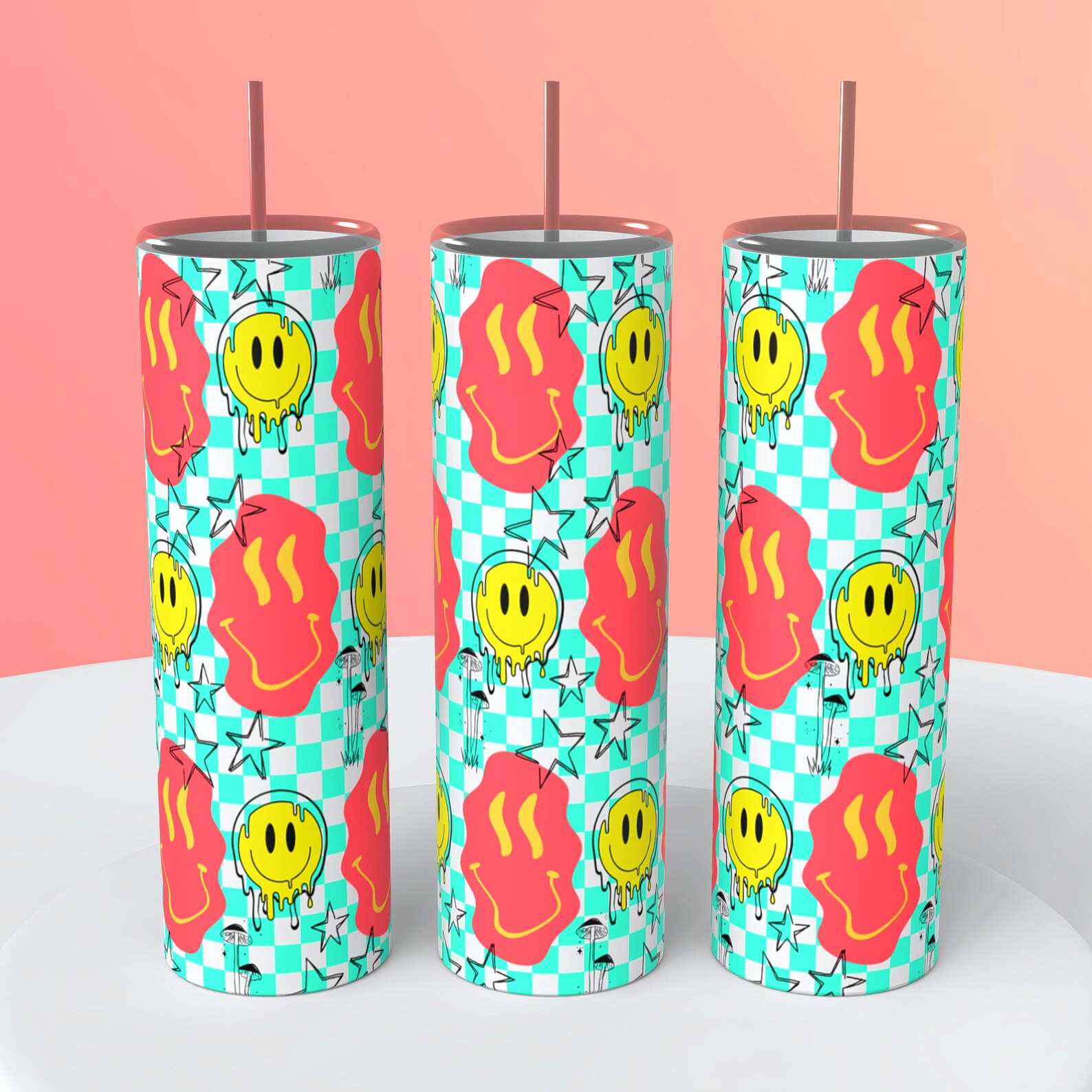 Trippy Retro Smiley Face Tumbler Png - Etsy