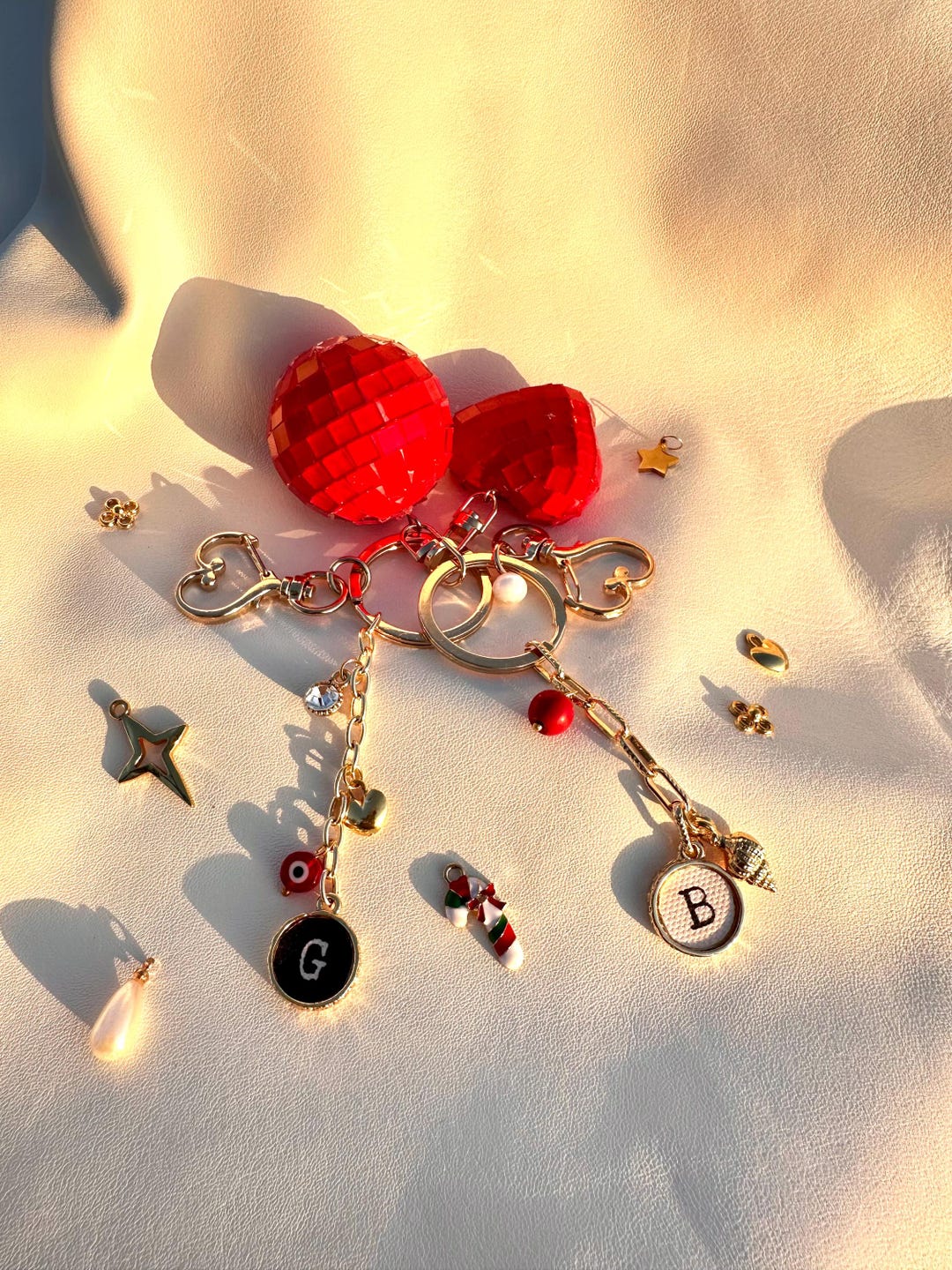 Build Your Red Heart or Cicle Disco Ball Charm Keychain,handmade ...