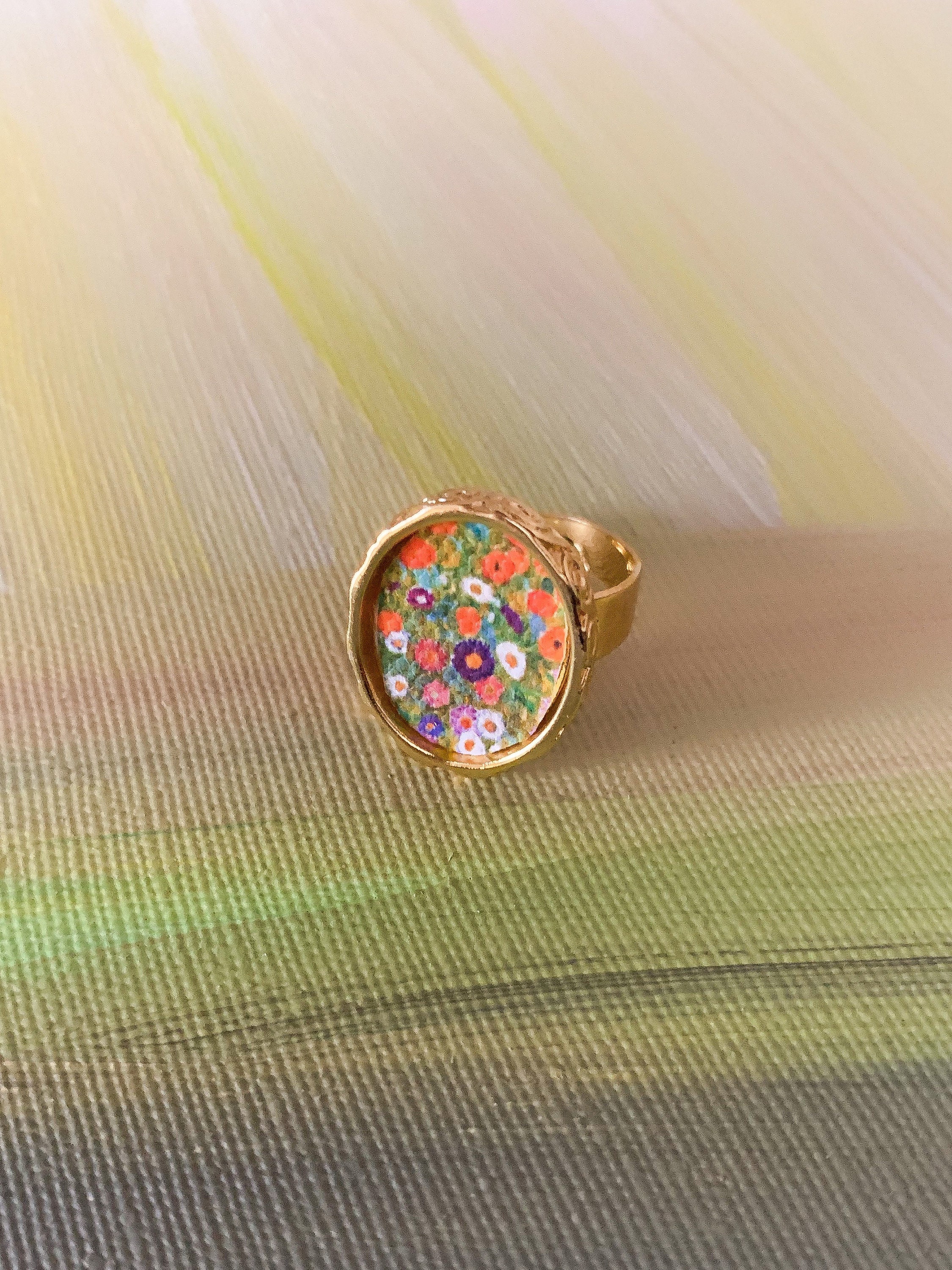Gustav Klimt Garden Painting Adjustable Gold Ring,klimt Jewelry, Famous ...