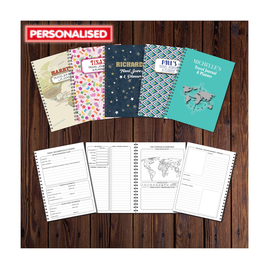 PERSONALISED Travel Journal & Planner | 50 Double Sided Pages | A5 ...