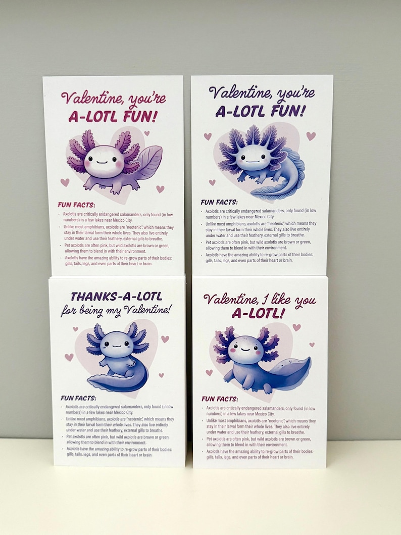 Axolotl Valentine's Day Cards – Fun Facts, Kids Classroom (digital ...