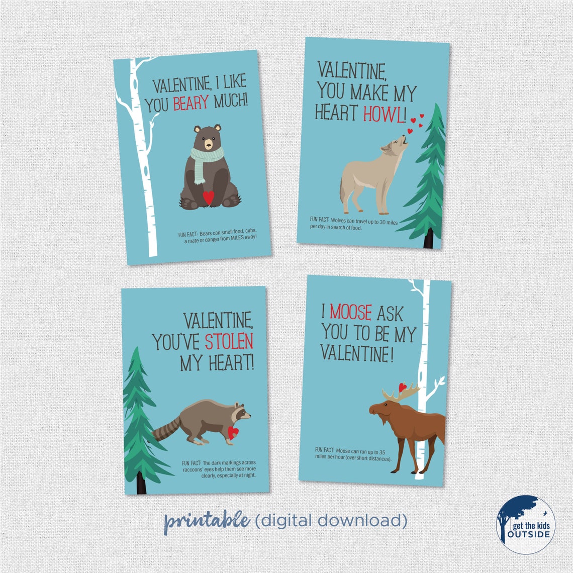 Printable WOODLAND ANIMALS Valentine's Day Cards . Kids Valentines ...
