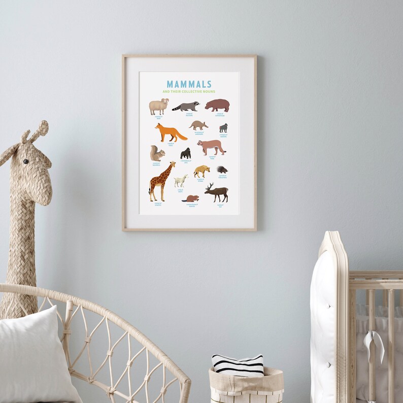 Mammals Poster - Collective Nouns; Wall Art, Nature Art, Nursery Art ...