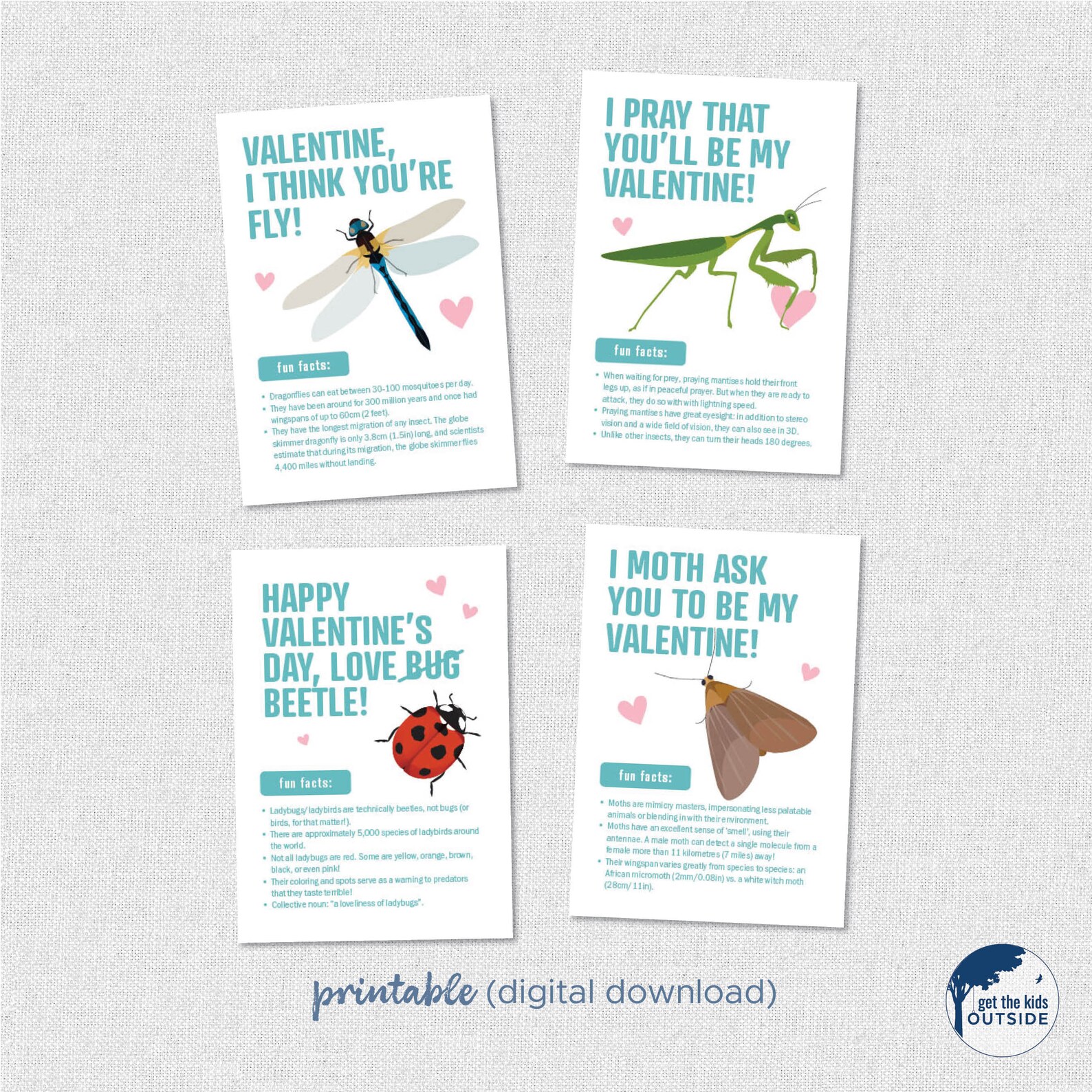 Printable INSECT Valentine's Day Cards bundle 2 . Kids Valentines . Fun ...