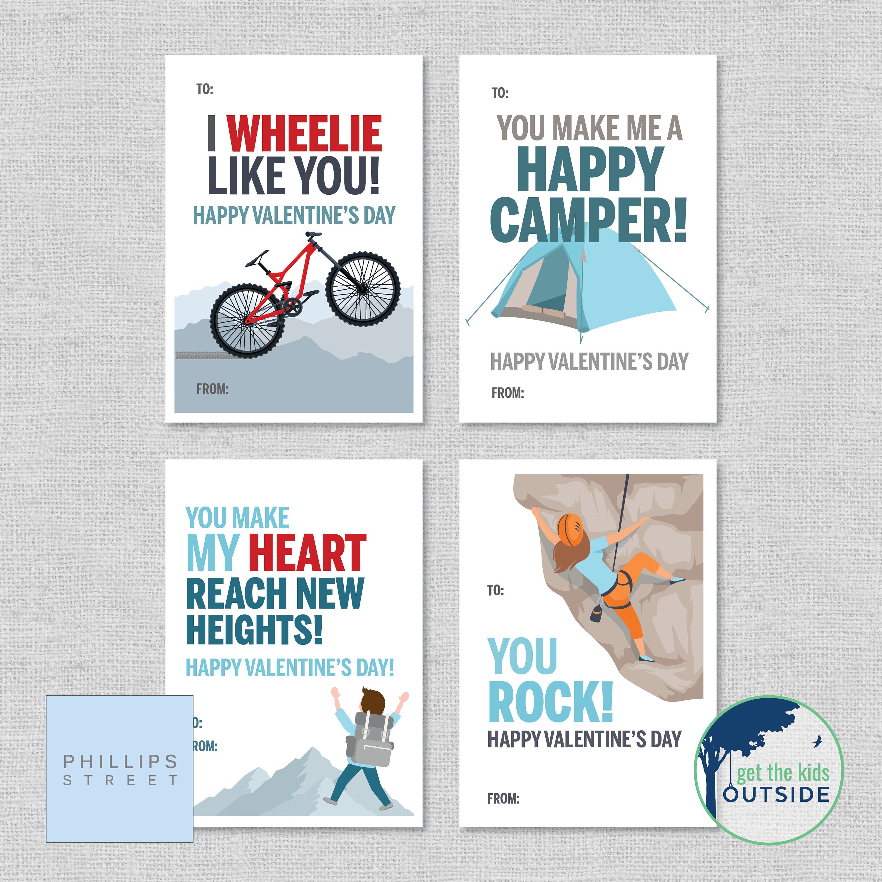 Printable OUTDOOR ADVENTURE Valentines . Mountain Biking Camping Hiking ...