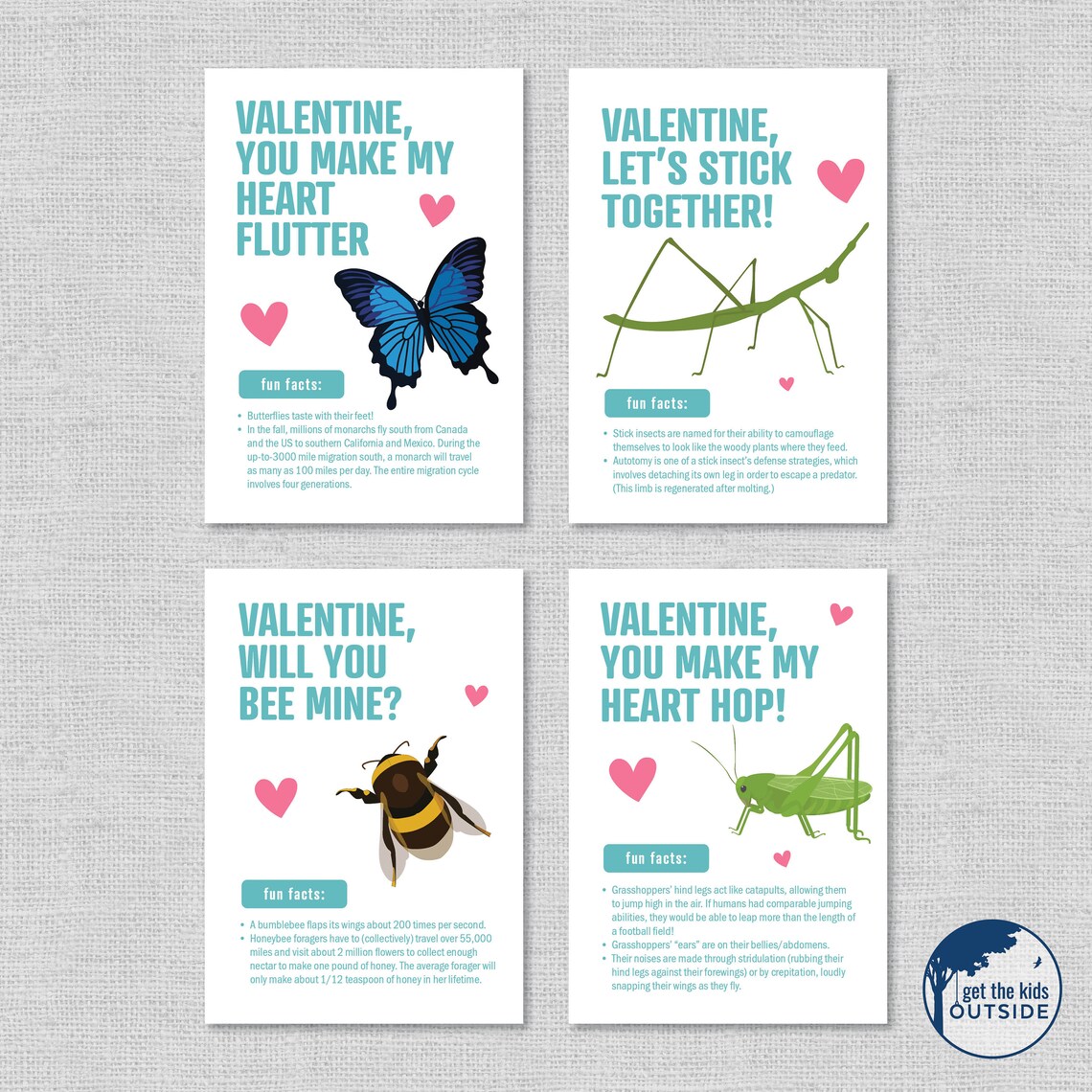Printable INSECT Valentine's Day Cards . Kids Valentines . Fun Facts ...