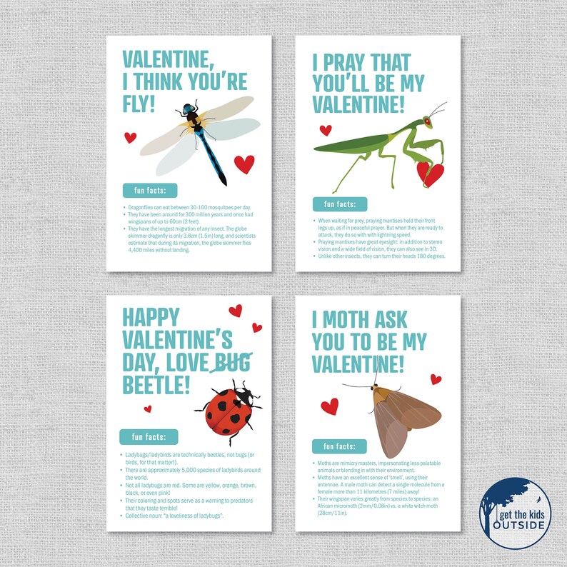 Printable INSECT Valentine's Day Cards bundle 2 . Kids - Etsy