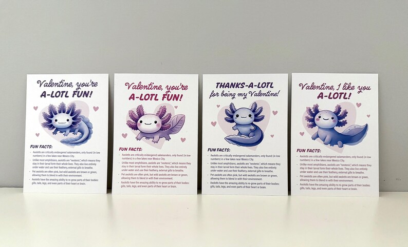 Axolotl Valentine's Day Cards – Fun Facts, Kids Classroom (digital ...