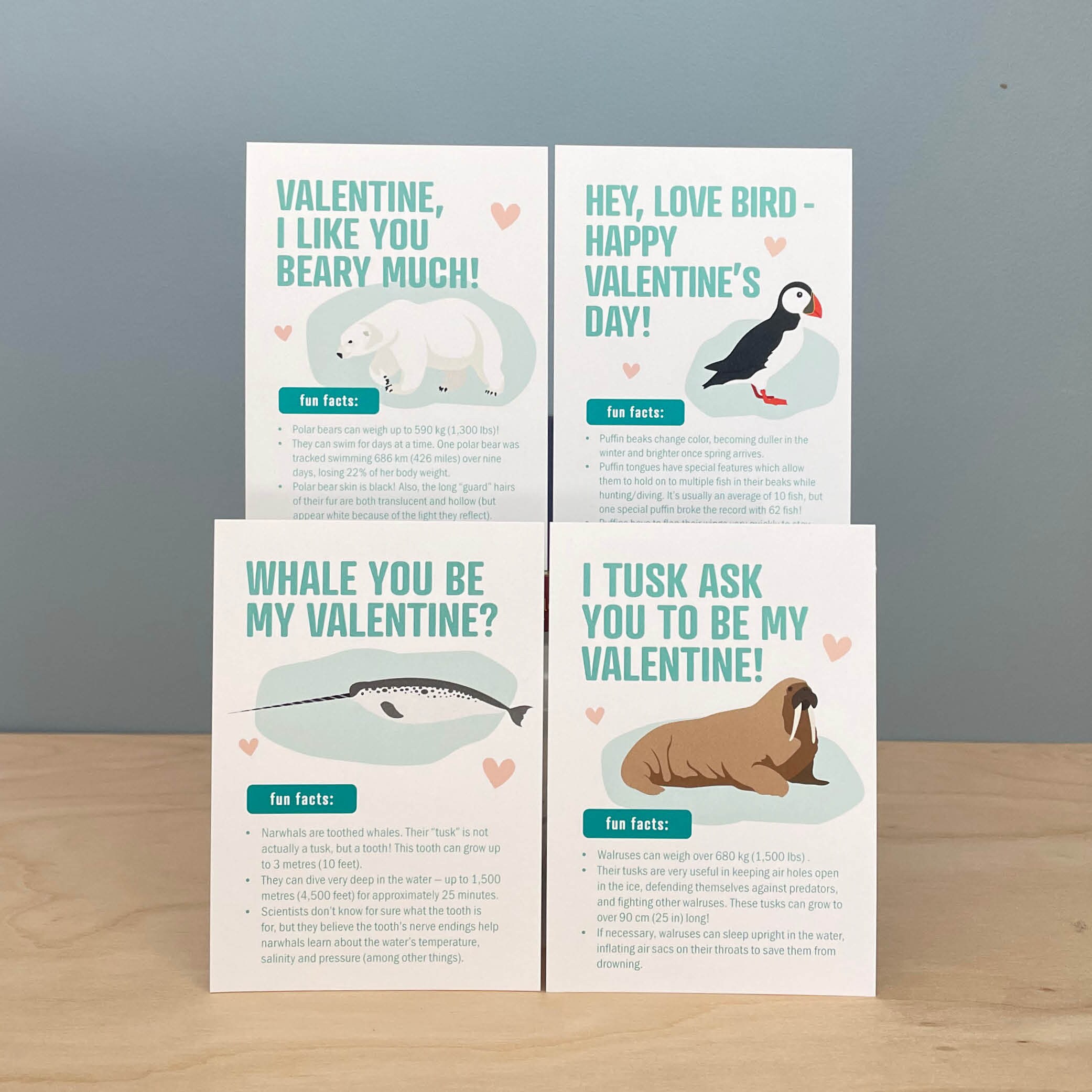 Printed ARCTIC ANIMALS Valentine's Day Cards . Kids Valentines . Fun ...