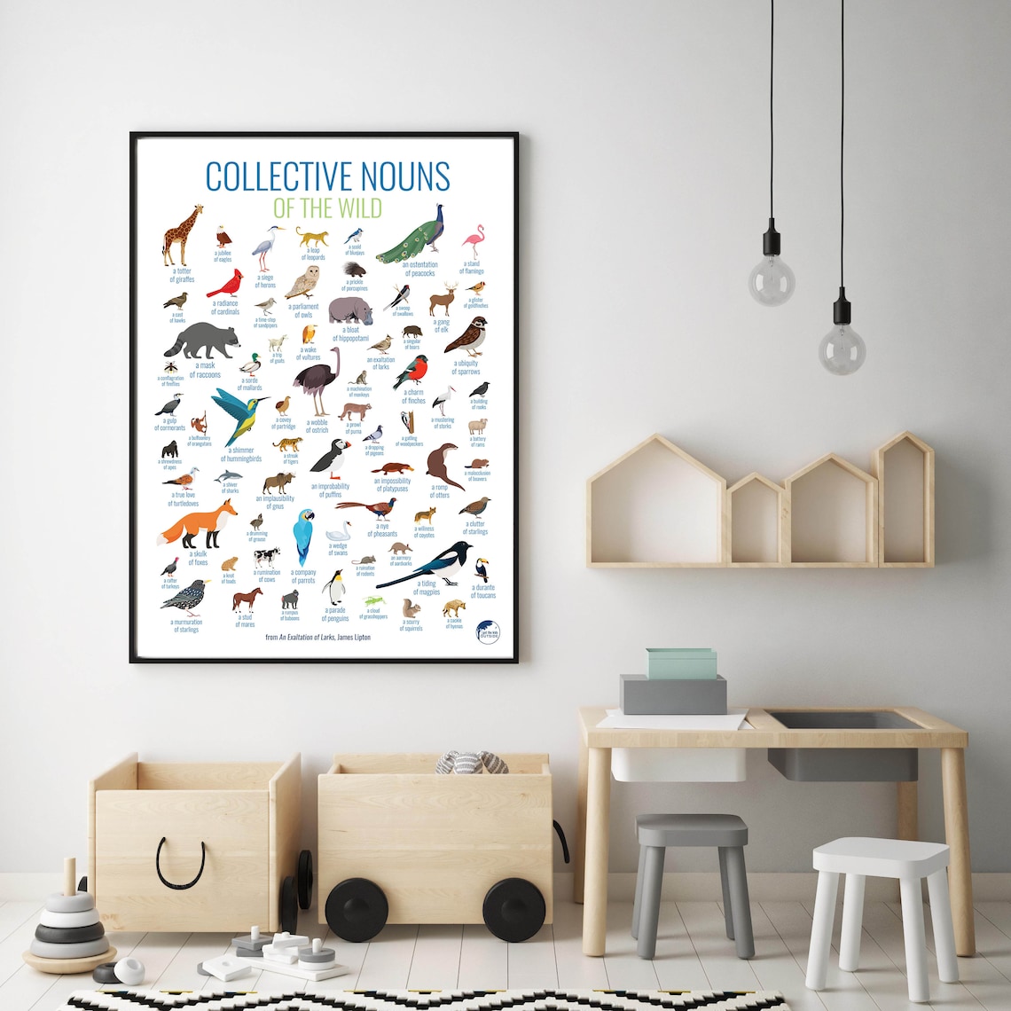 Collective Nouns - Animals & Birds - Wall Art - Nature Art - Nursery ...