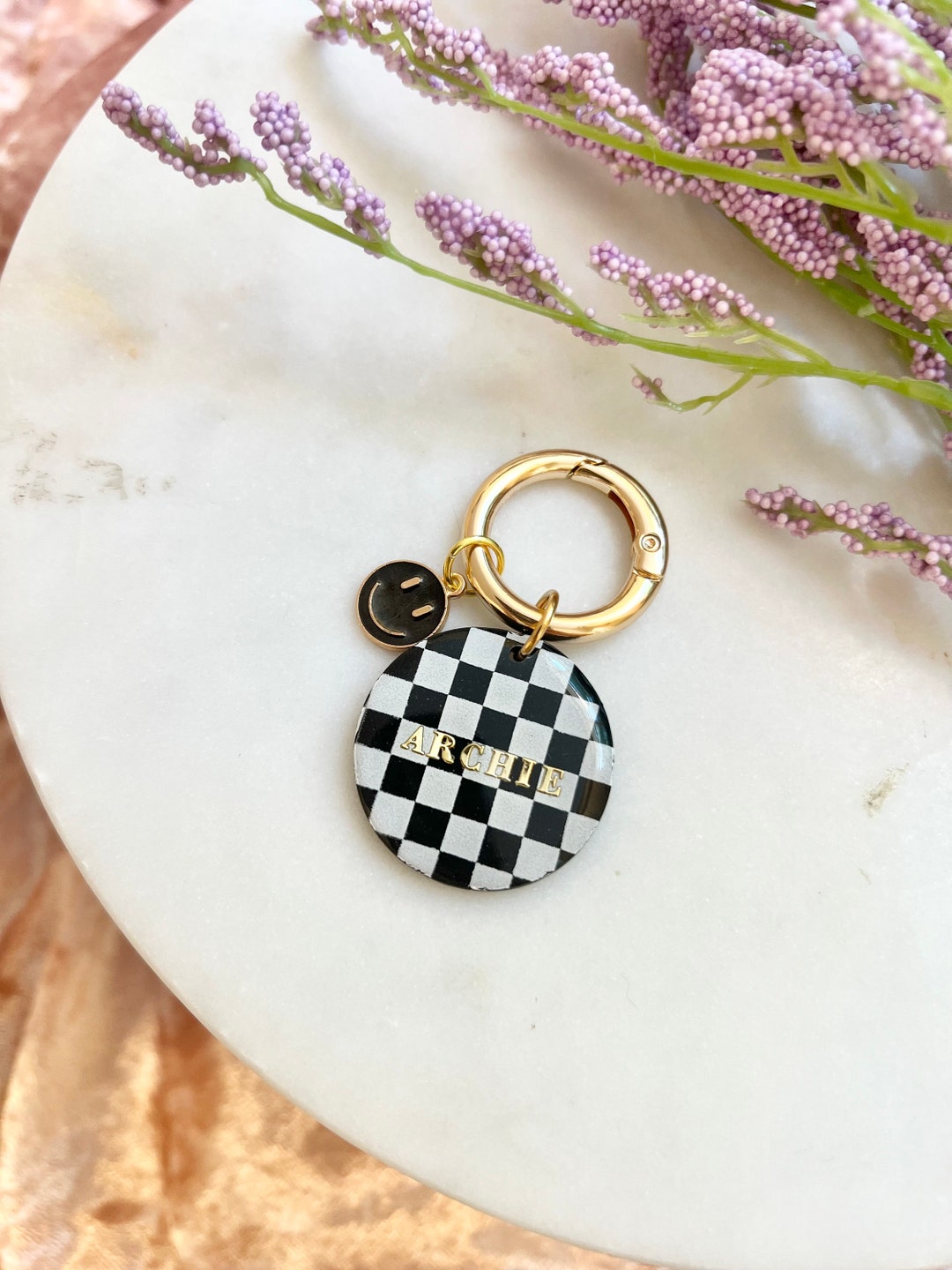 Checkered Pet Tag, Black and White Dog Tag, Custom Pet Tag, Clay Tag ...