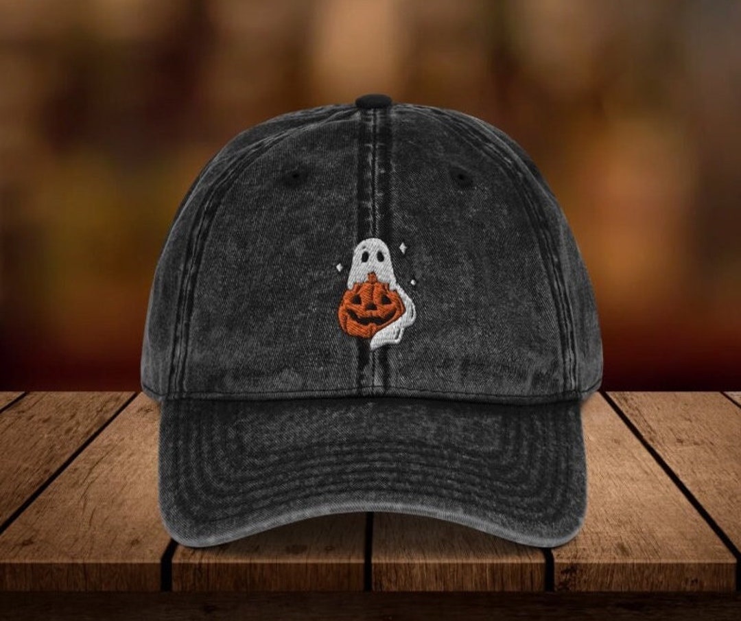 Spooky Embroidered Vintage Cap, Ghost and Pumpkin, Halloween Hat, Fall ...