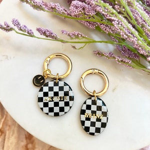 Checkered Pet Tag, Black and White Dog Tag, Custom Pet Tag, Clay Tag ...