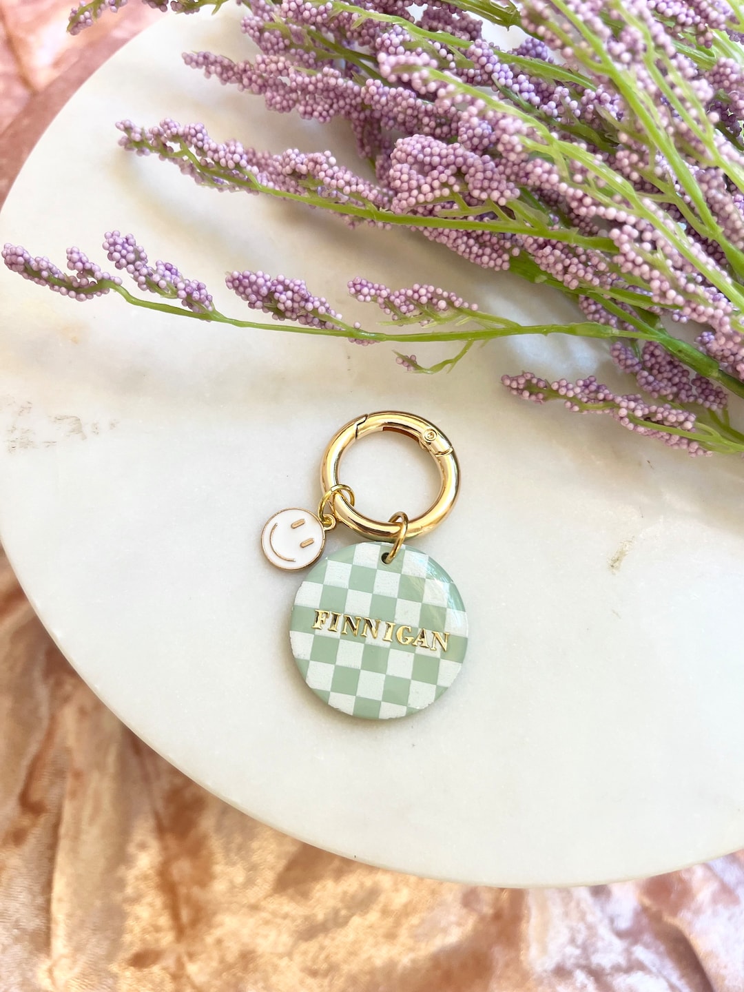 Checkered Pet Tag, Green and White Dog Tag, Custom Pet Tag, Clay Tag ...