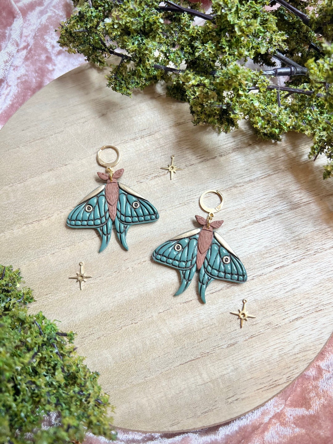 Spanish Moon Moth Earrings, Luna Moth, Clay Moths, Fall - Etsy