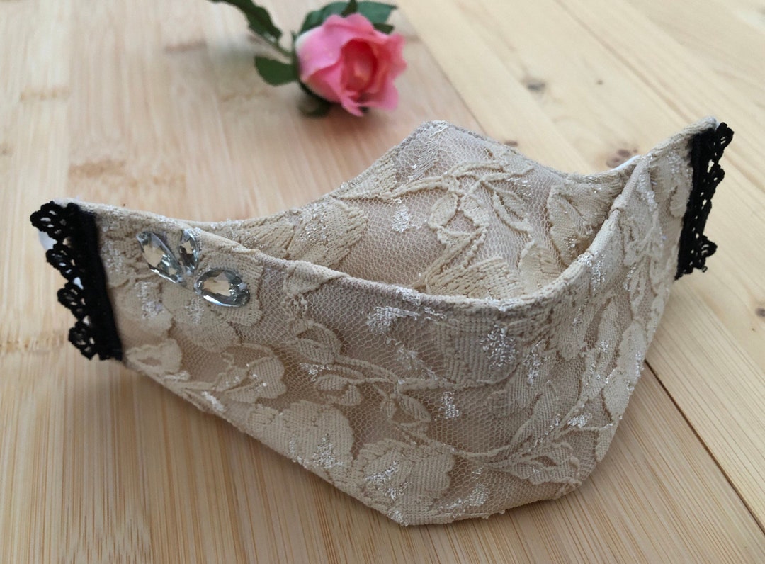 Elegant Tan Lace 3D Design W/filter Pocket Face Covering for Special ...