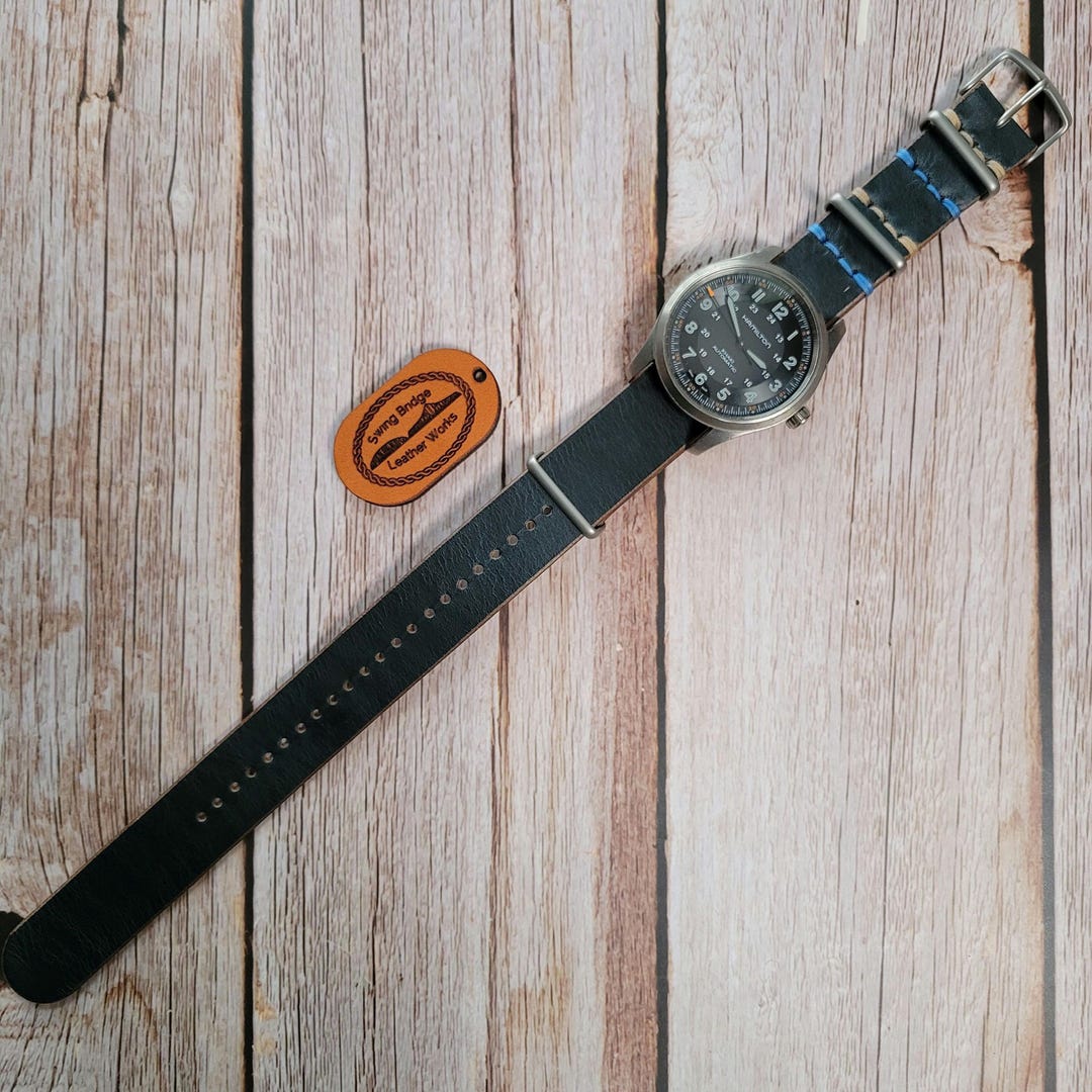 Leather One-piece Watch Strap - Horween Chromexcel- Navy Color ...