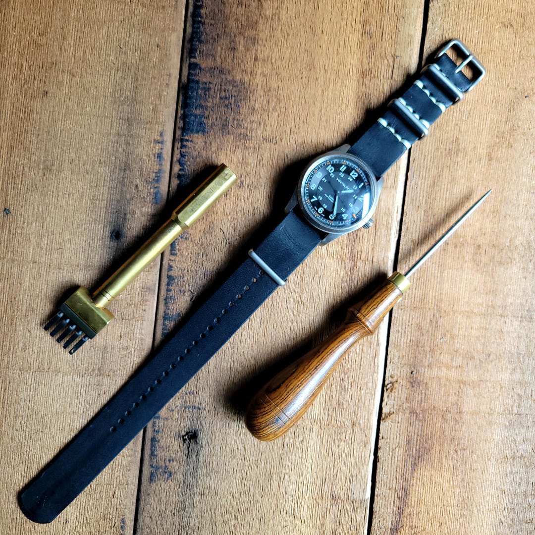 Leather One-piece Watch Strap - Horween Dublin - Black - Customizable ...