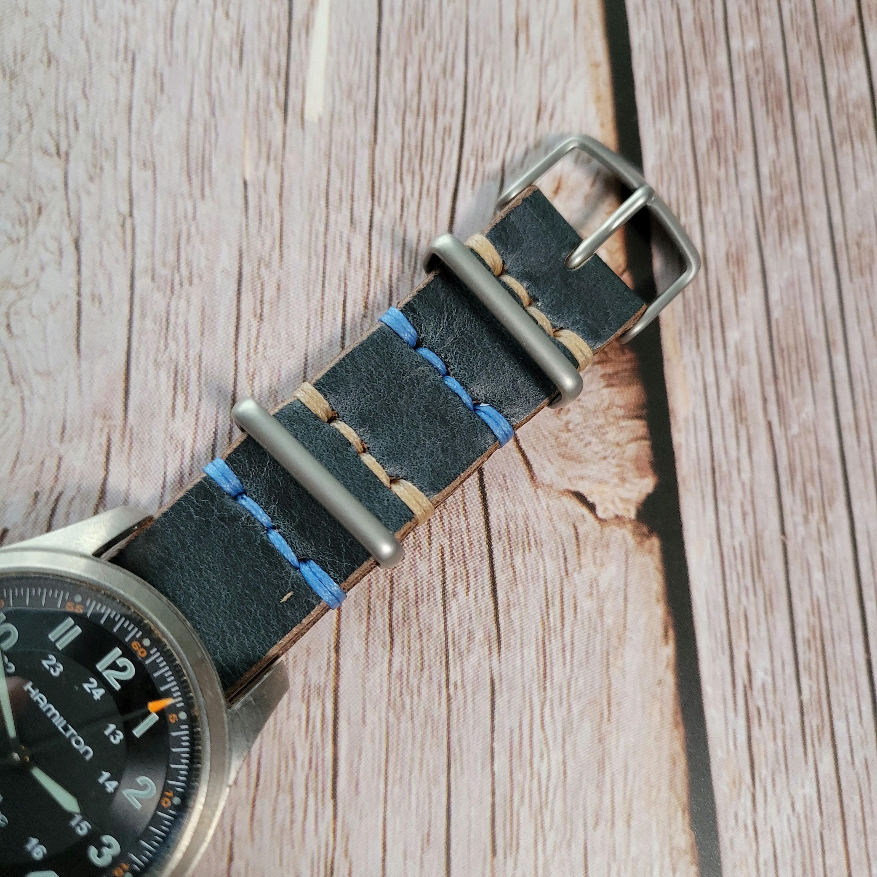 Leather One-piece Watch Strap - Horween Chromexcel- Navy Color ...
