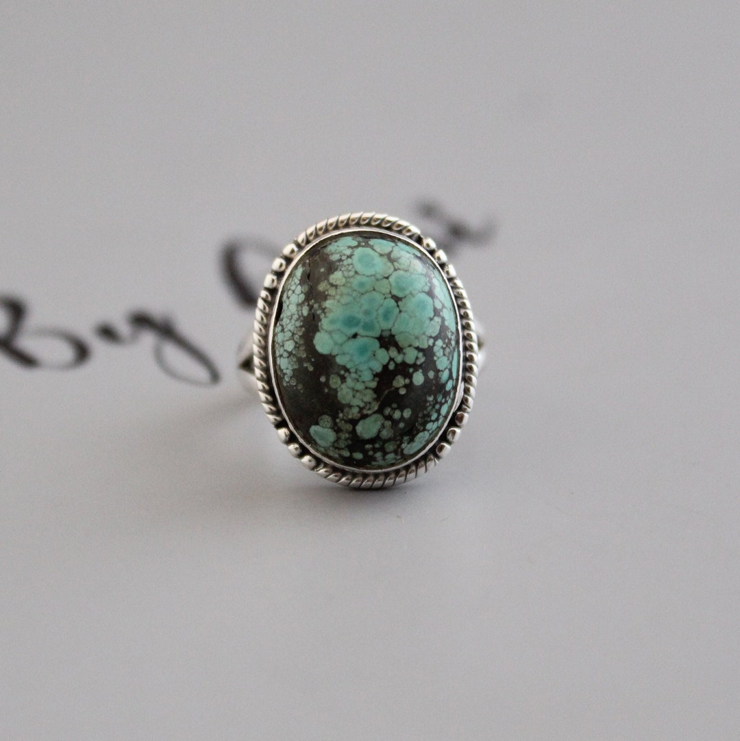 Tibetan Turquoise Ring, Sterling Silver Ring, Handmade Jewelry, Boho Ring, Oval Turquoise Ring ...