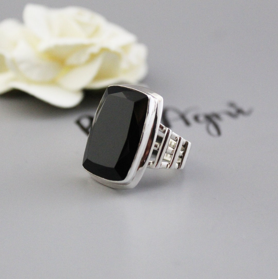 Rectangular Black Onyx Ring, Sterling Silver Stone Jewelry, Handmade Gemstone Ring, Unisex - Etsy