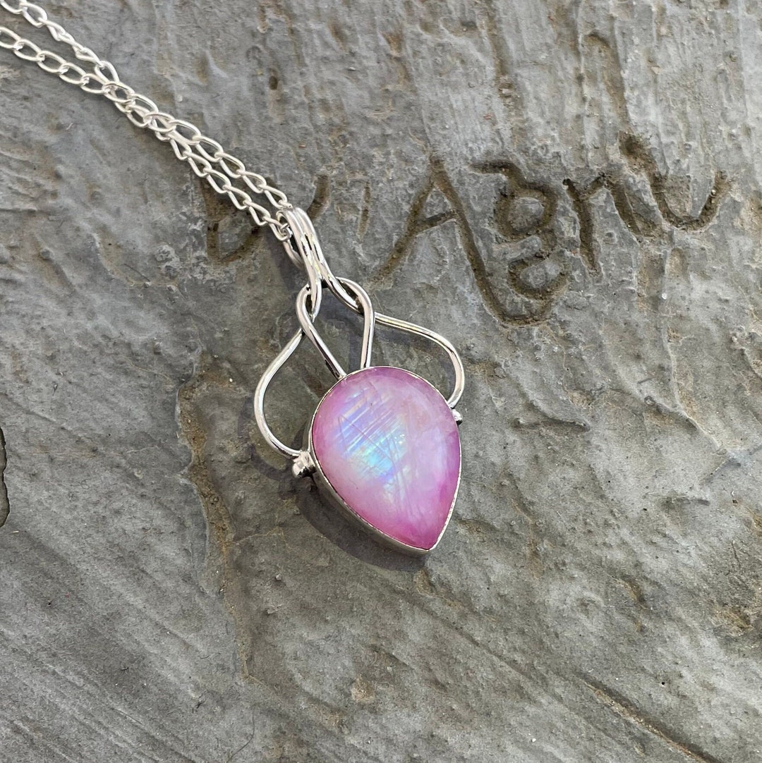 Sterling Silver Pear Rainbow Moonstone Pendant, Healing Crystal ...