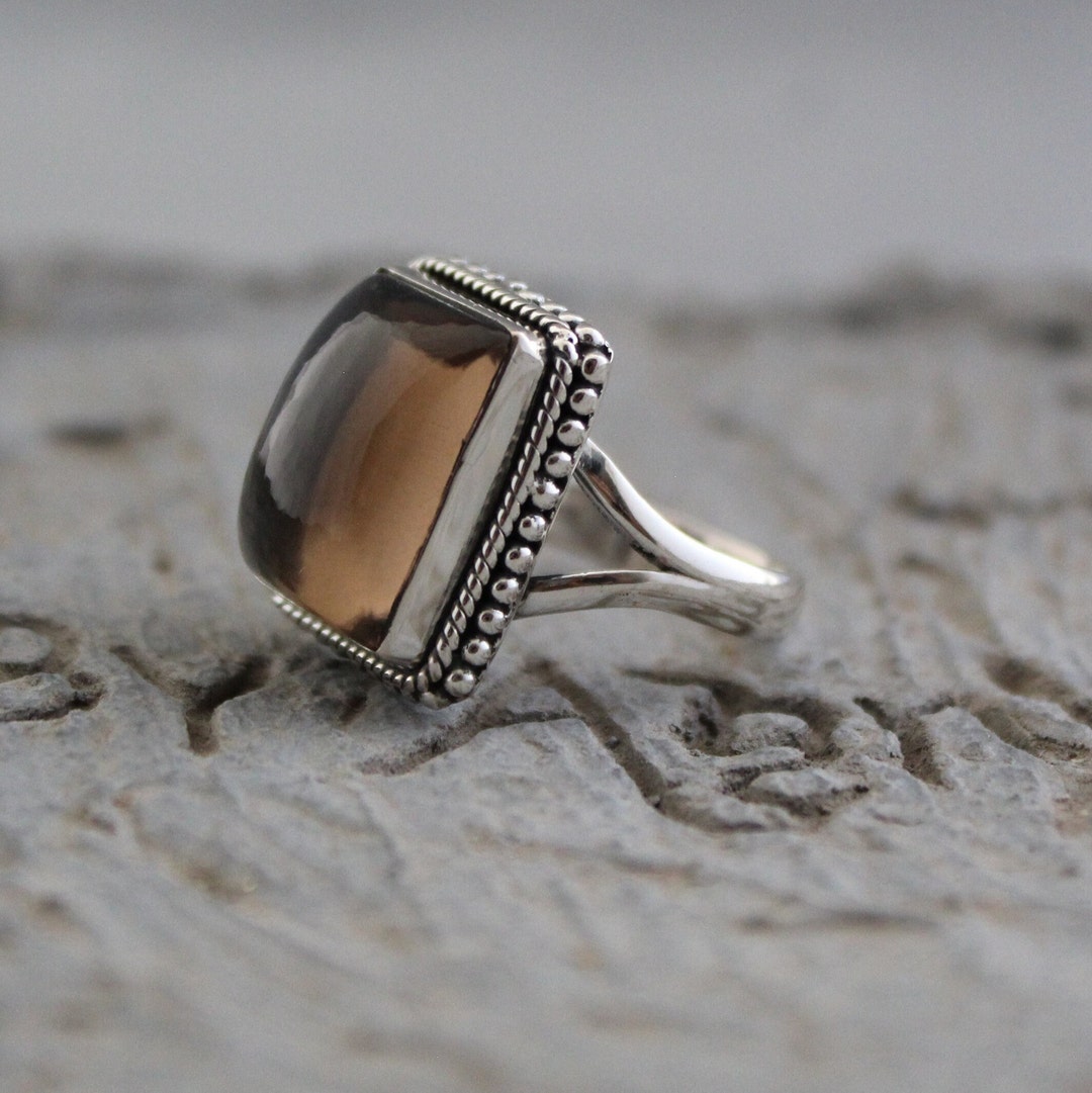 Smoky Quartz Ring, 925 Sterling Silver Ring, Brown Ring, Statement Ring ...