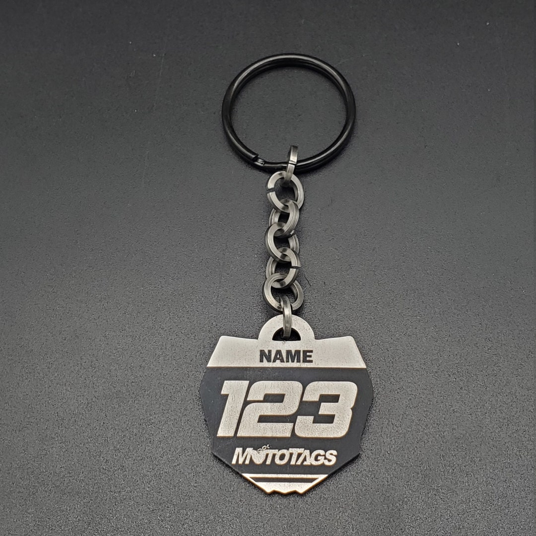 Titanium Dirt Bike Number Plate Keychain With Personalized Graphics ...