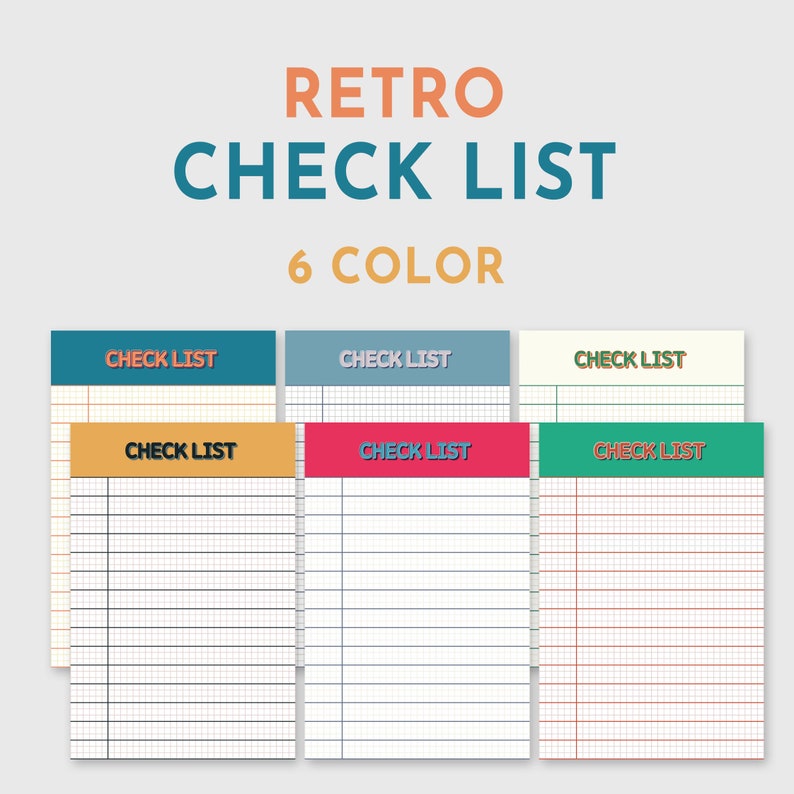 RETRO Printable Check List, A4 Size, Printable Memo Pad, Instant ...