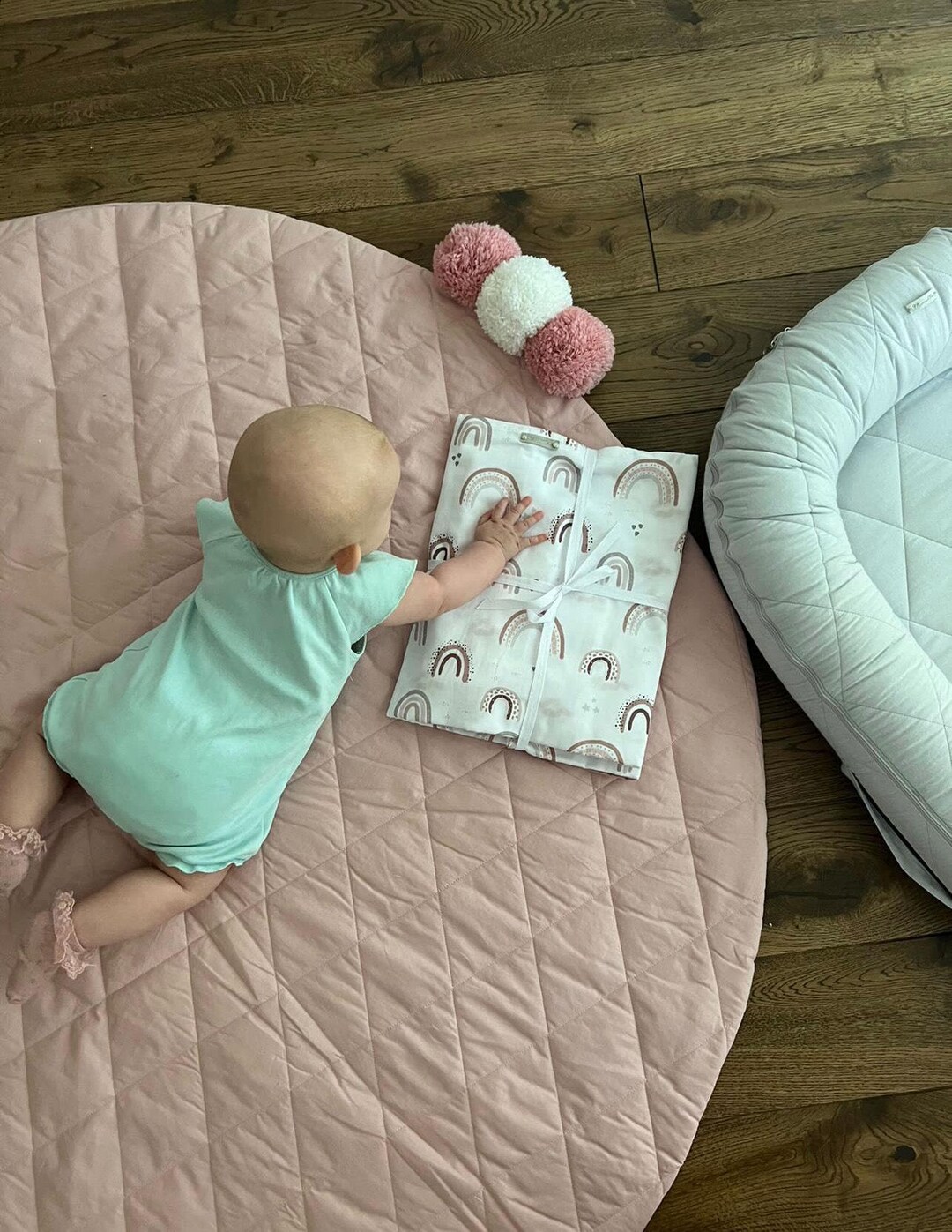Padded Baby Playmat, Newborn Rug, Tummy Time Mat, Round Floor Mat, Baby ...