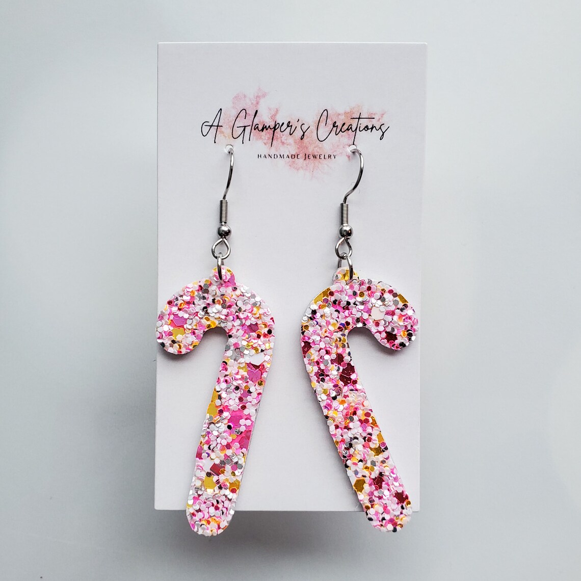 Pink Glitter Candy Cane Earrings Leather Christmas Earrings - Etsy