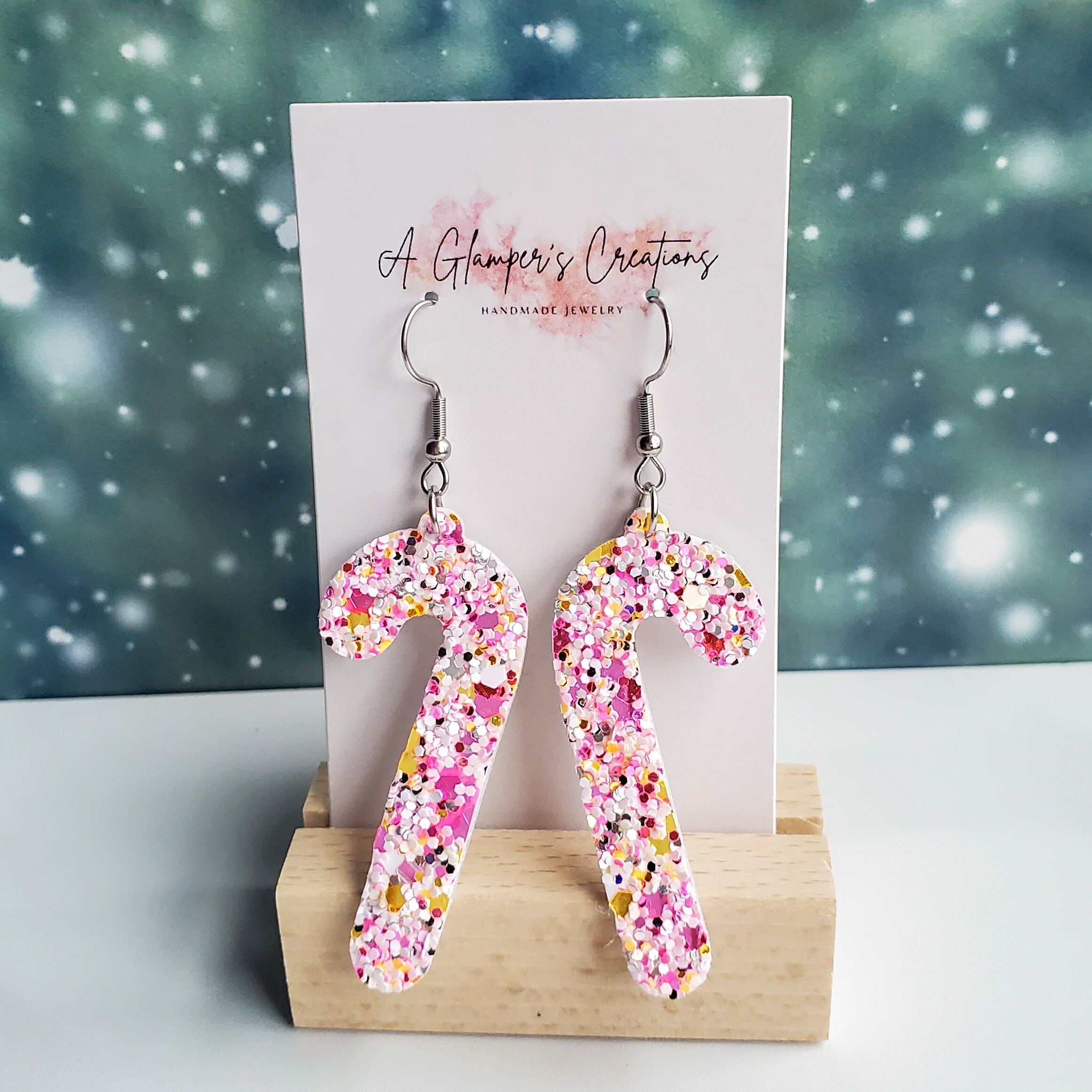 Pink Glitter Candy Cane Earrings Leather Christmas Earrings - Etsy