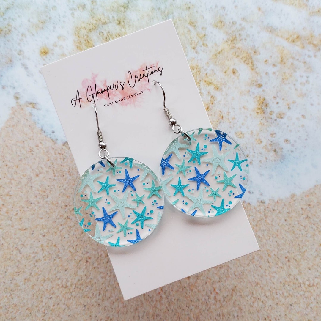 Starfish Acrylic Beach Theme Circle Earrings, Vacation Earrings, Beach ...