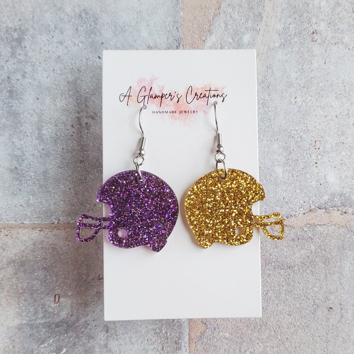 Purple & Gold Glitter Acrylic Football Helmet Game Day Earrings ...