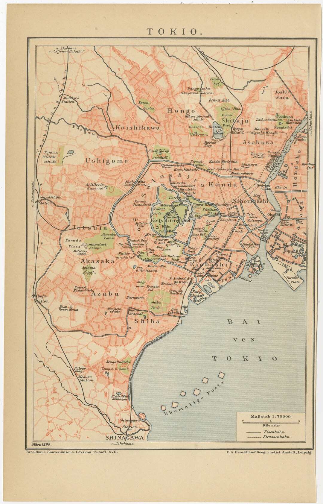 Original Vintage Print - City Map of Tokyo - Japan- Brockhaus - 1896 ...